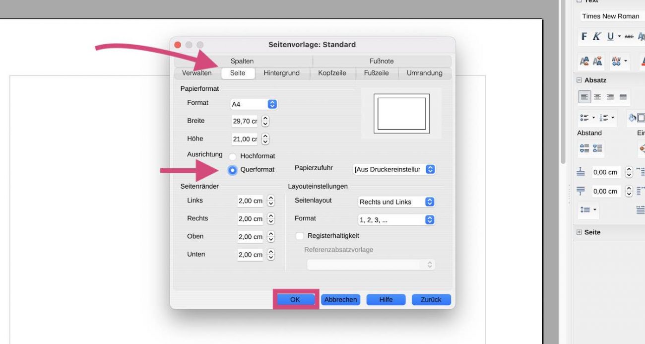 Open Office: Querformat einstellen - So gehts - Blogseite.com