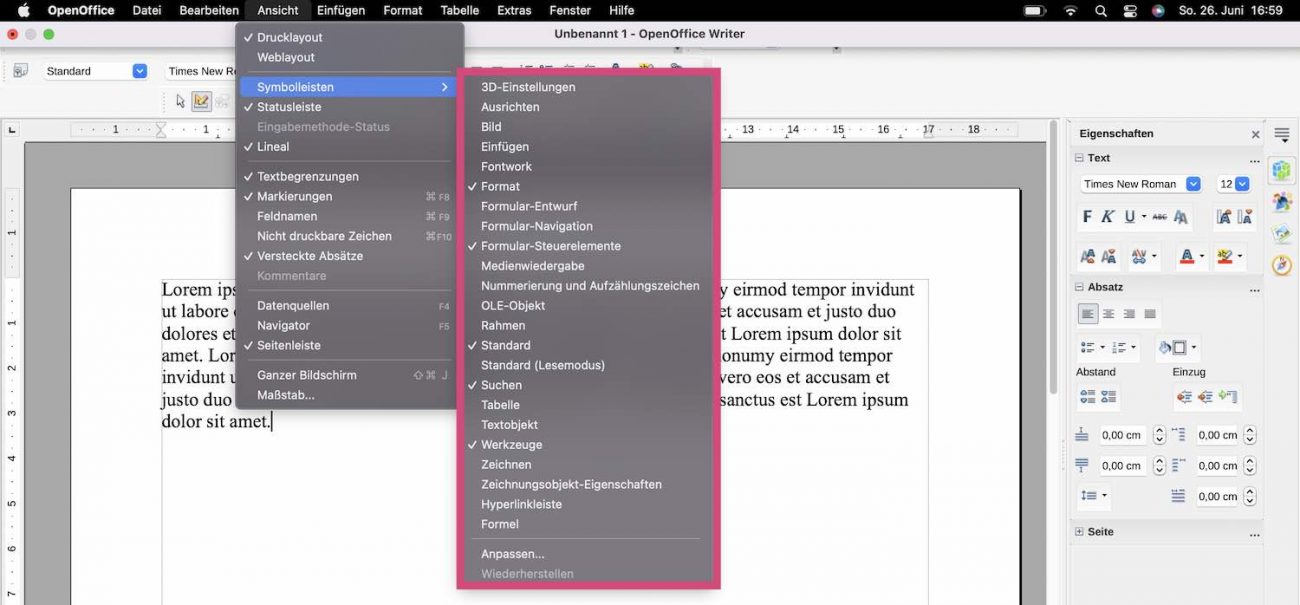 OpenOffice: Symbolleisten ein und ausblenden- So gehts! - Blogseite.com