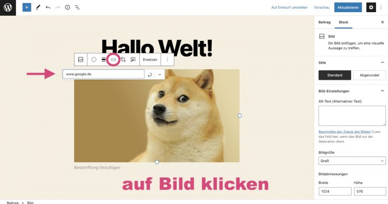 Wordpress: Link in Bild einfügen - So gehts - Blogseite.com